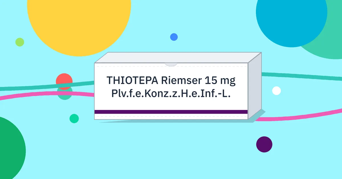 Symbolbild: Packung mit der Aufschrift THIOTEPA Riemser 15 mg Plv.f.e.Konz.z.H.e.Inf.-L. (PZN 17252786) – Verfügbarkeit und Bezug in Apotheken in Frankfurt am Main