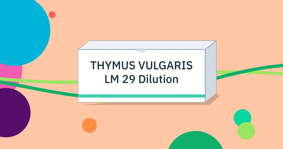Symbolbild: Packung mit der Aufschrift THYMUS VULGARIS LM 29 Dilution (PZN 13223612) – Verfügbarkeit und Bezug in Apotheken in Frankfurt am Main