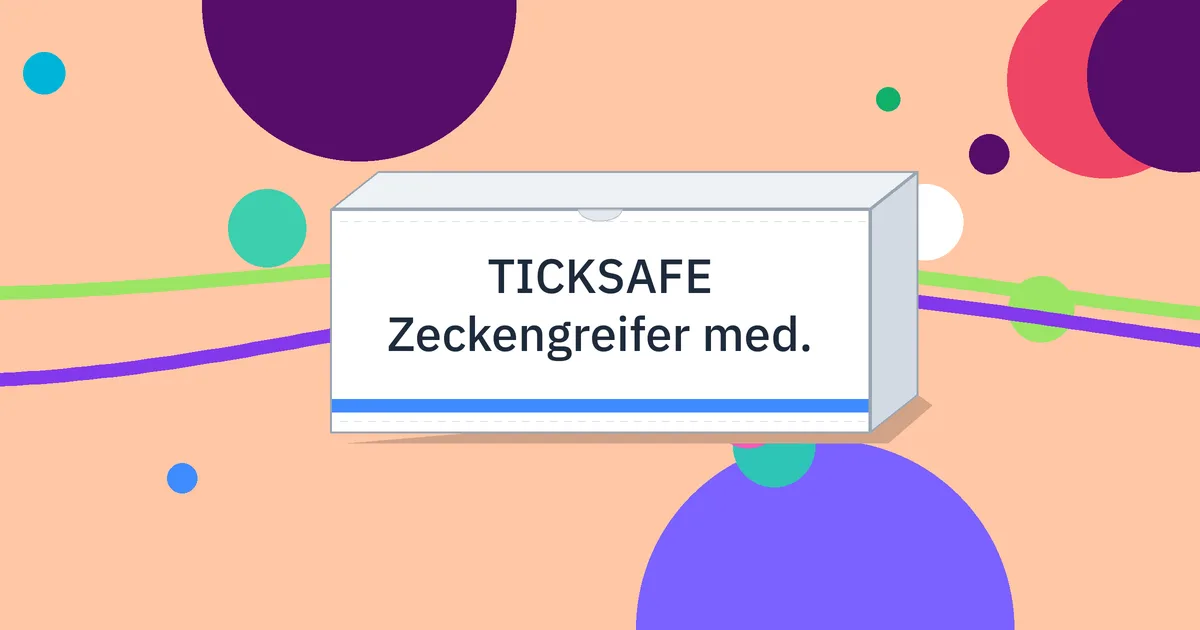 Symbolbild: Packung mit der Aufschrift TICKSAFE Zeckengreifer med. (PZN 10228425) – Verfügbarkeit und Bezug in Apotheken in Frankfurt am Main