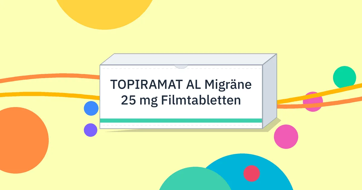 Symbolbild: Packung mit der Aufschrift TOPIRAMAT AL Migräne 25 mg Filmtabletten (PZN 00133965) – Verfügbarkeit und Bezug in Apotheken in Frankfurt am Main