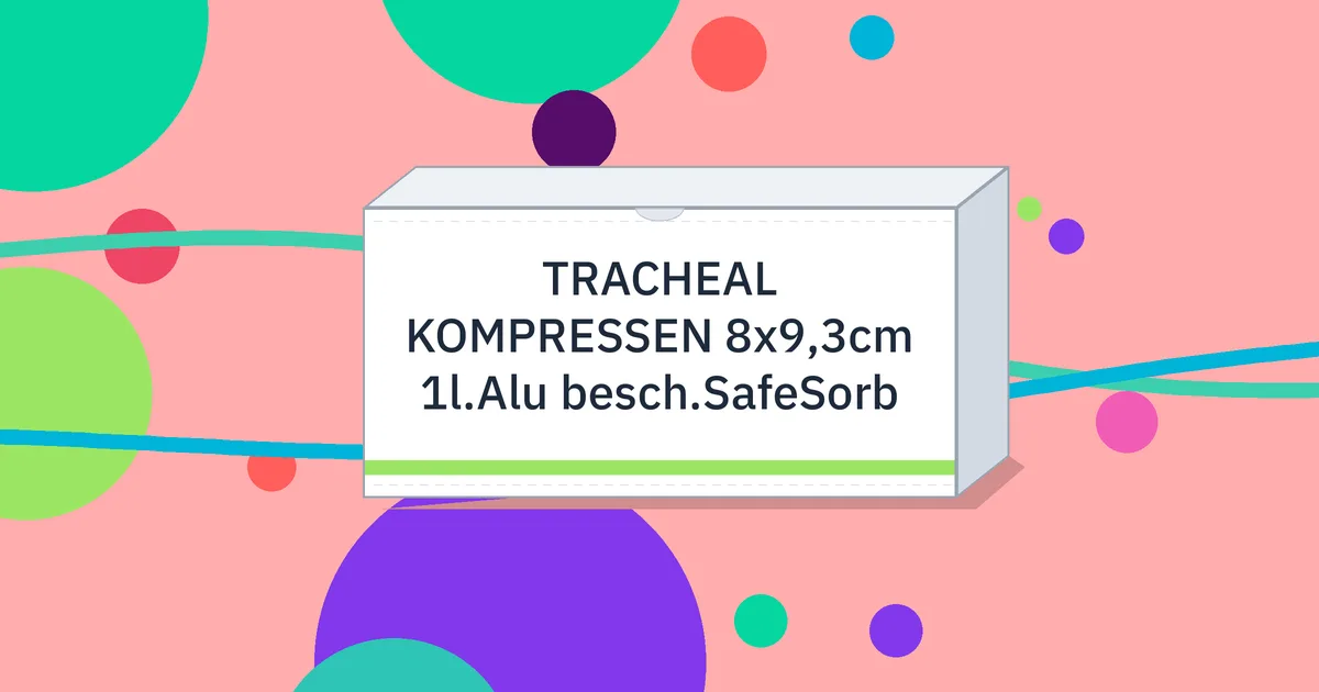 Symbolbild: Packung mit der Aufschrift TRACHEAL KOMPRESSEN 8x9,3cm 1l.Alu besch.SafeSorb (PZN 20106143) – Verfügbarkeit und Bezug in Apotheken in Frankfurt am Main