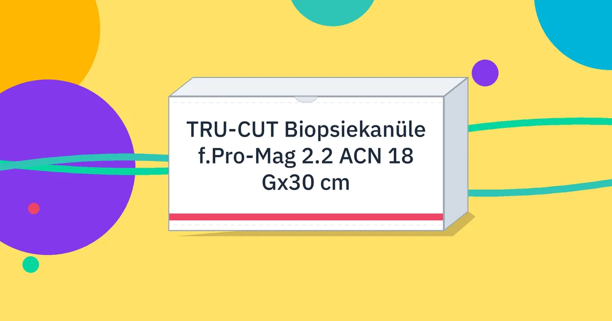 Symbolbild: Packung mit der Aufschrift TRU-CUT Biopsiekanüle f.Pro-Mag 2.2 ACN 18 Gx30 cm (PZN 07096641) – Verfügbarkeit und Bezug in Apotheken in Frankfurt am Main