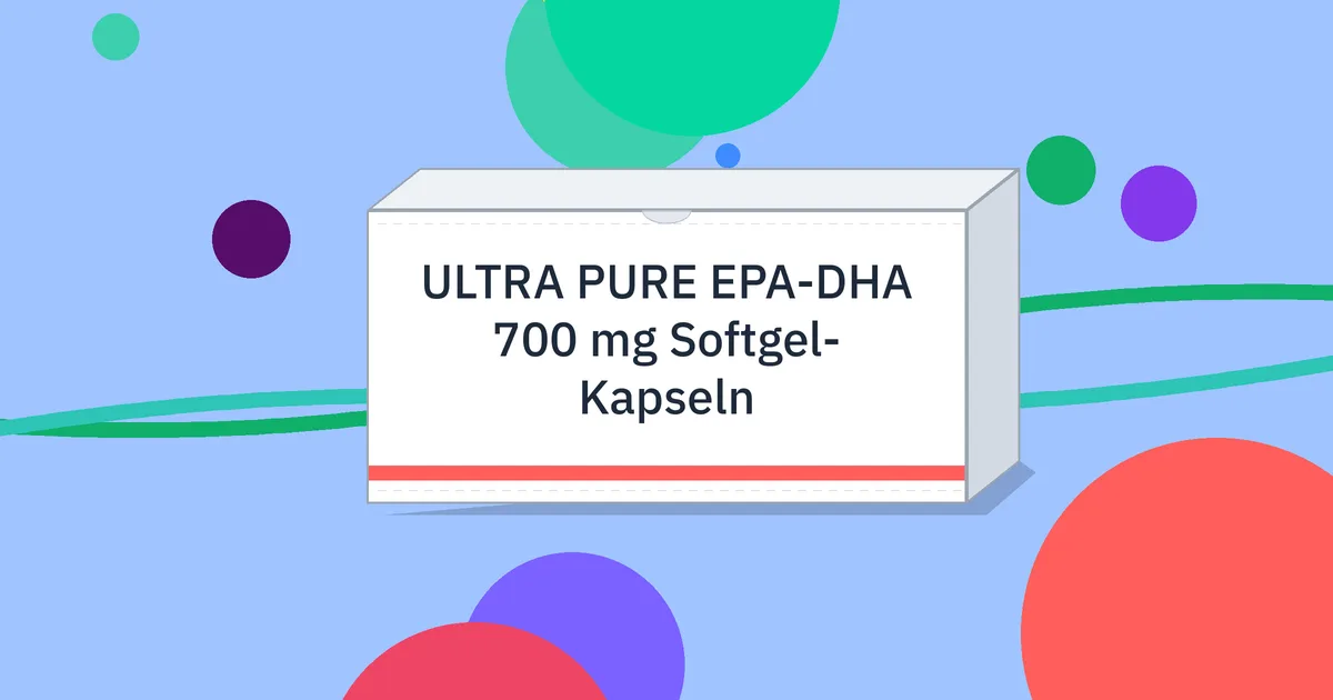 Symbolbild: Packung mit der Aufschrift ULTRA PURE EPA-DHA 700 mg Softgel-Kapseln (PZN 18366233) – Verfügbarkeit und Bezug in Apotheken in Frankfurt am Main