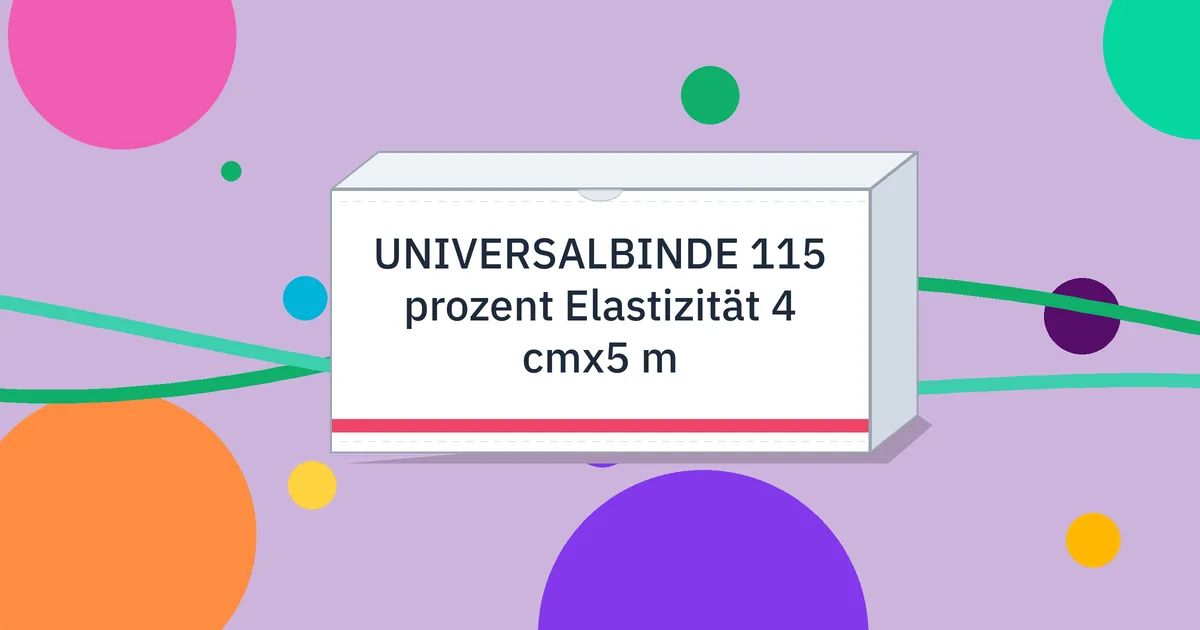 Symbolbild: Packung mit der Aufschrift UNIVERSALBINDE 115 prozent Elastizität 4 cmx5 m (PZN 08858366) – Verfügbarkeit und Bezug in Apotheken in Frankfurt am Main