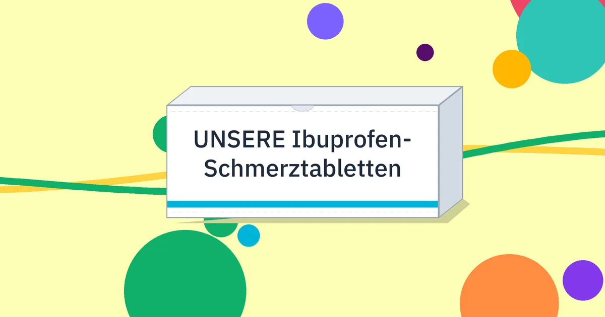 Symbolbild: Packung mit der Aufschrift UNSERE Ibuprofen-Schmerztabletten (PZN 14001977) – Verfügbarkeit und Bezug in Apotheken in Frankfurt am Main