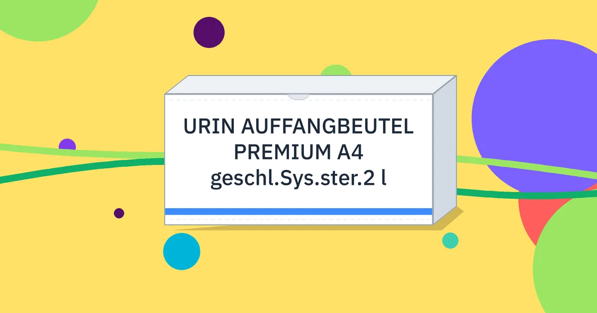 Symbolbild: Packung mit der Aufschrift URIN AUFFANGBEUTEL PREMIUM A4 geschl.Sys.ster.2 l (PZN 04482562) – Verfügbarkeit und Bezug in Apotheken in Frankfurt am Main