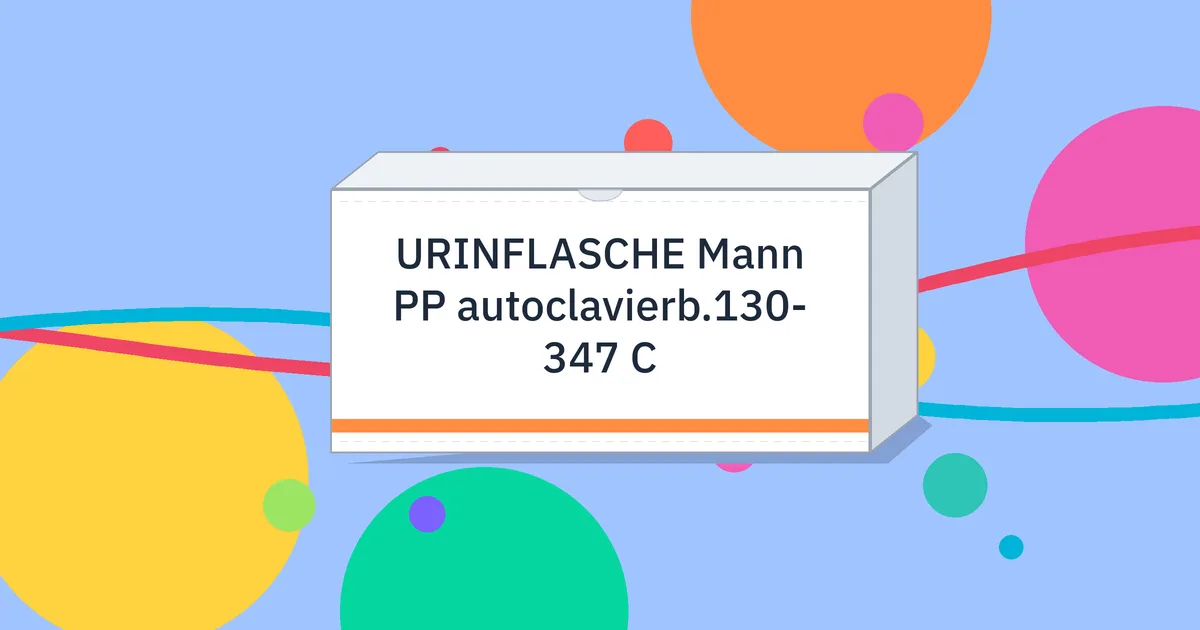 Symbolbild: Packung mit der Aufschrift URINFLASCHE Mann PP autoclavierb.130-347 C (PZN 07003846) – Verfügbarkeit und Bezug in Apotheken in Frankfurt am Main