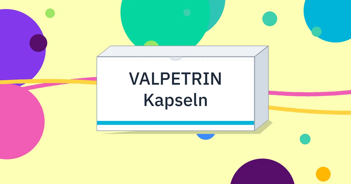 Symbolbild: Packung mit der Aufschrift VALPETRIN Kapseln (PZN 17583069) – Verfügbarkeit und Bezug in Apotheken in Frankfurt am Main