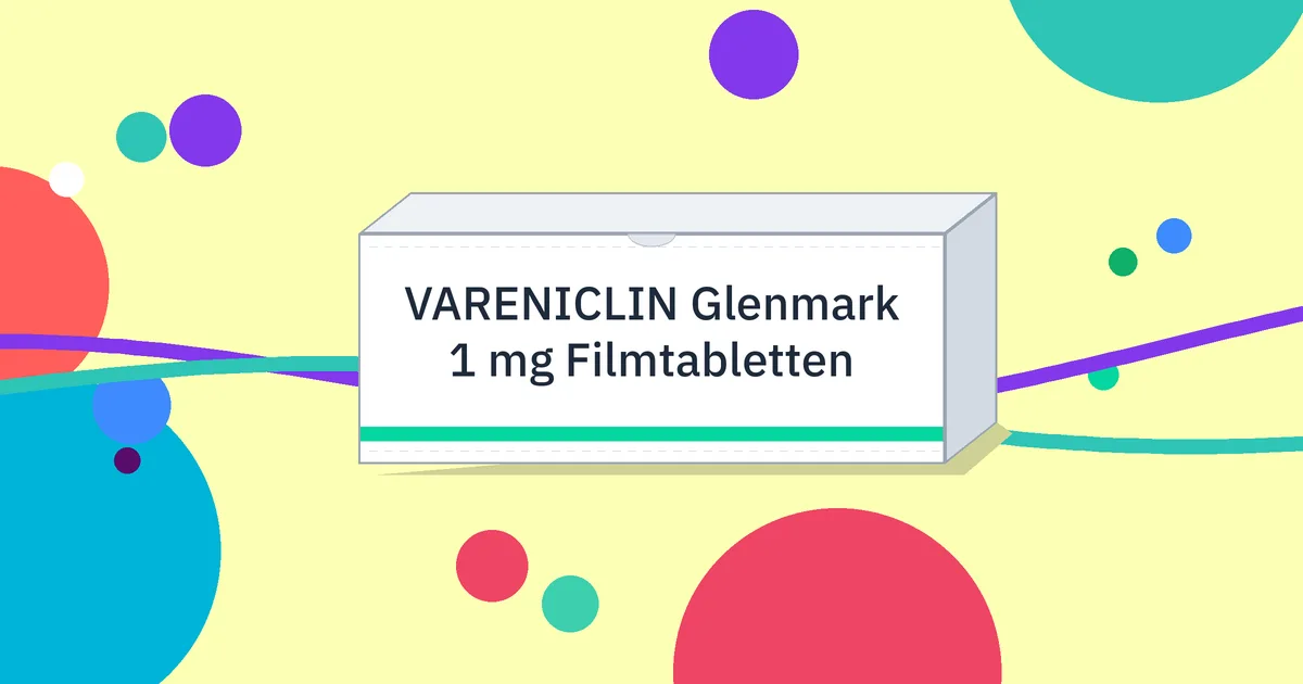 Symbolbild: Packung mit der Aufschrift VARENICLIN Glenmark 1 mg Filmtabletten (PZN 19513742) – Verfügbarkeit und Bezug in Apotheken in Frankfurt am Main