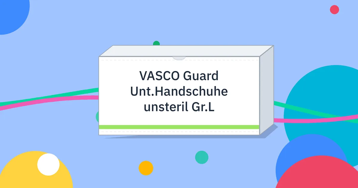 Symbolbild: Packung mit der Aufschrift VASCO Guard Unt.Handschuhe unsteril Gr.L (PZN 13571000) – Verfügbarkeit und Bezug in Apotheken in Frankfurt am Main