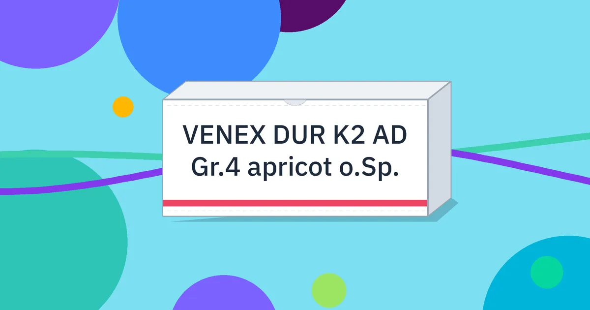 Symbolbild: Packung mit der Aufschrift VENEX DUR K2 AD Gr.4 apricot o.Sp. (PZN 03211476) – Verfügbarkeit und Bezug in Apotheken in Frankfurt am Main