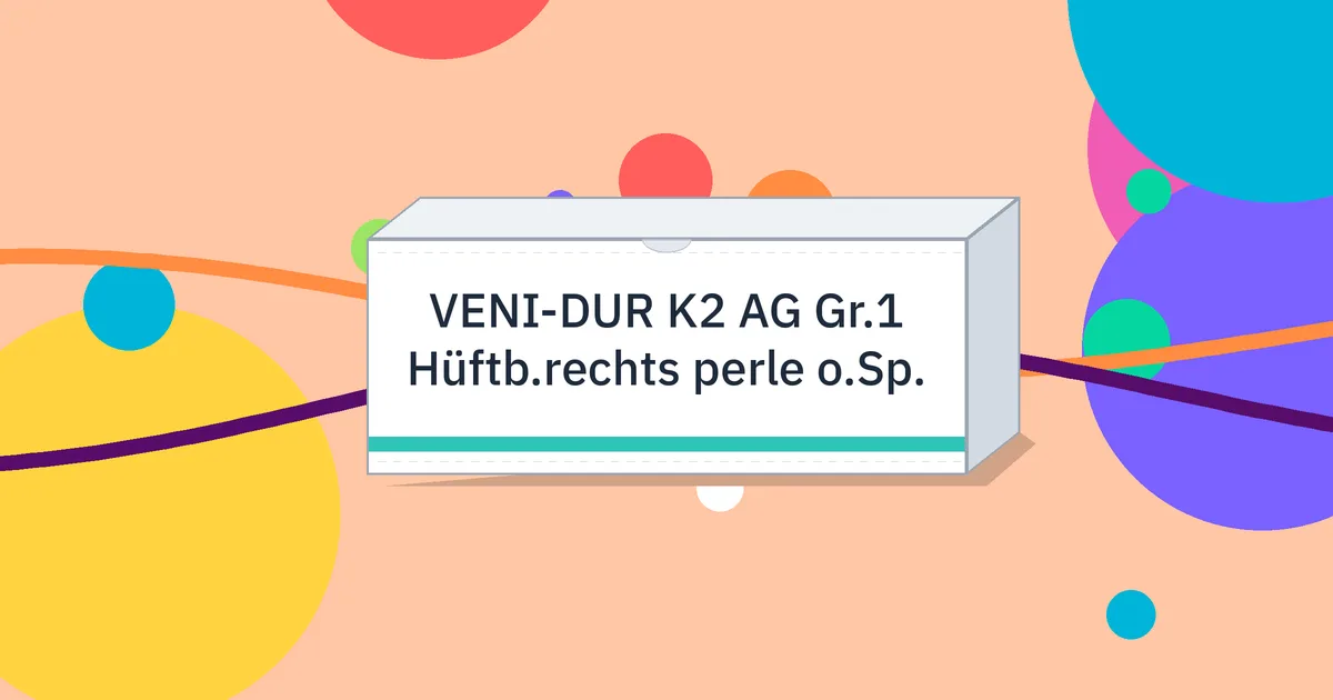Symbolbild: Packung mit der Aufschrift VENI-DUR K2 AG Gr.1 Hüftb.rechts perle o.Sp. (PZN 03252386) – Verfügbarkeit und Bezug in Apotheken in Frankfurt am Main