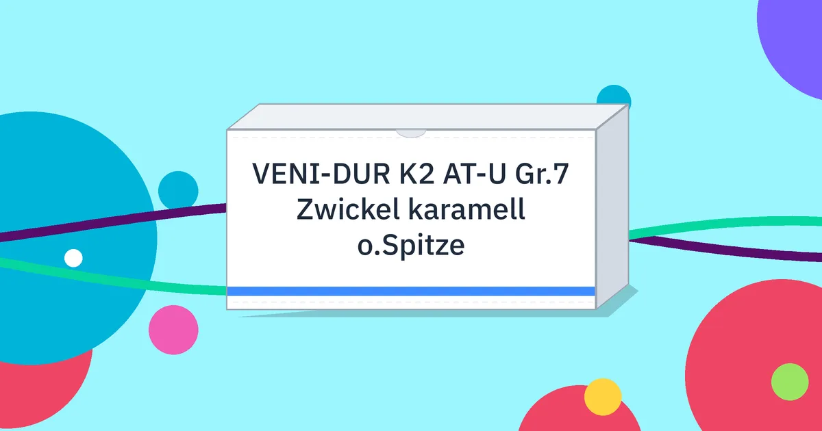 Symbolbild: Packung mit der Aufschrift VENI-DUR K2 AT-U Gr.7 Zwickel karamell o.Spitze (PZN 13759040) – Verfügbarkeit und Bezug in Apotheken in Frankfurt am Main