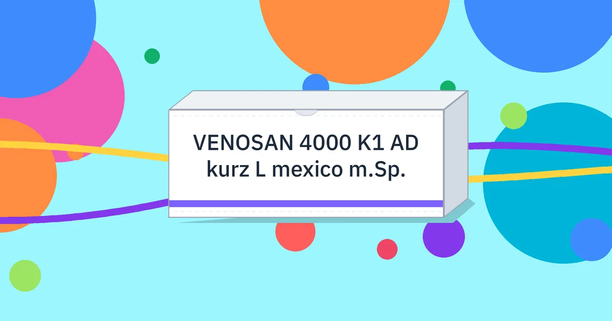 Symbolbild: Packung mit der Aufschrift VENOSAN 4000 K1 AD kurz L mexico m.Sp. (PZN 14423106) – Verfügbarkeit und Bezug in Apotheken in Frankfurt am Main