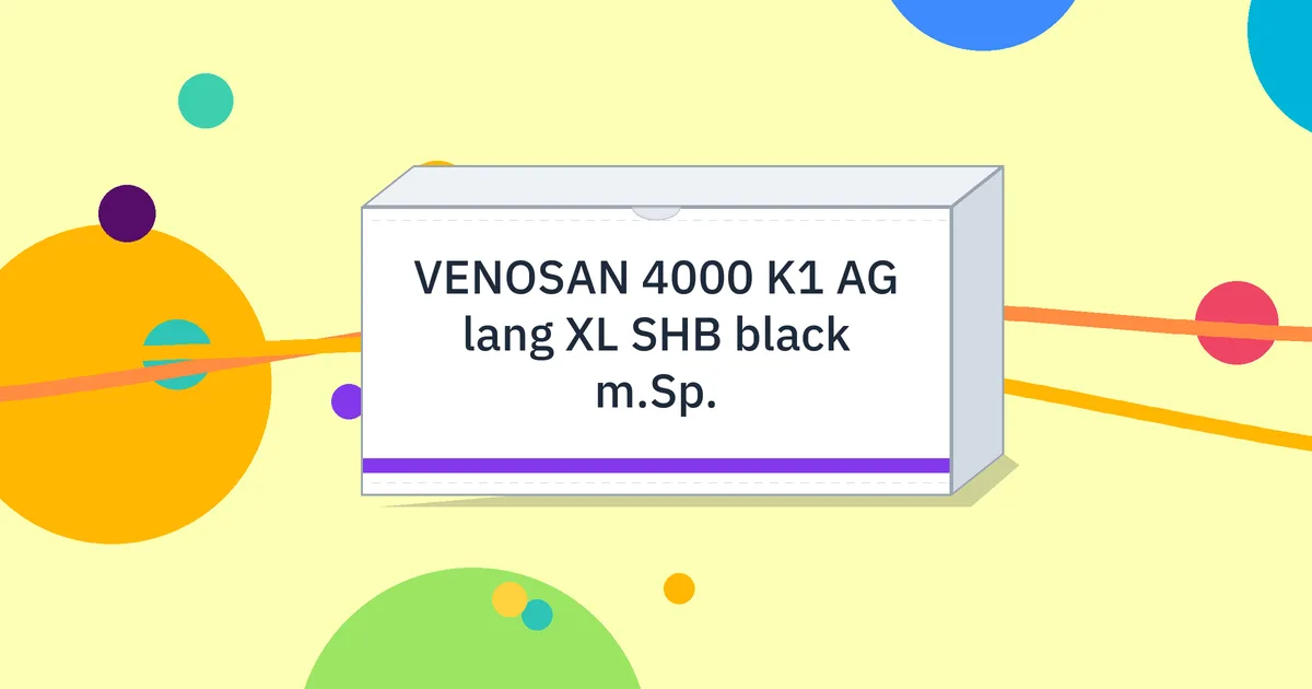 Symbolbild: Packung mit der Aufschrift VENOSAN 4000 K1 AG lang XL SHB black m.Sp. (PZN 14426837) – Verfügbarkeit und Bezug in Apotheken in Frankfurt am Main