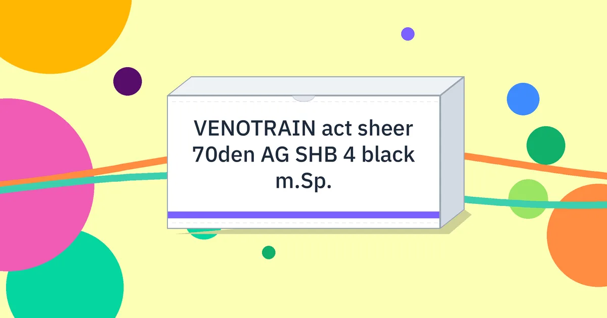 Symbolbild: Packung mit der Aufschrift VENOTRAIN act sheer 70den AG SHB 4 black m.Sp. (PZN 16208079) – Verfügbarkeit und Bezug in Apotheken in Frankfurt am Main