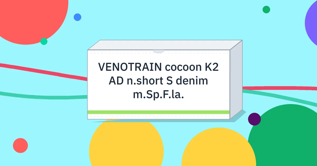 Symbolbild: Packung mit der Aufschrift VENOTRAIN cocoon K2 AD n.short S denim m.Sp.F.la. (PZN 19199079) – Verfügbarkeit und Bezug in Apotheken in Frankfurt am Main