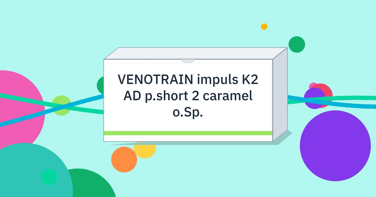 Symbolbild: Packung mit der Aufschrift VENOTRAIN impuls K2 AD p.short 2 caramel o.Sp. (PZN 08425897) – Verfügbarkeit und Bezug in Apotheken in Frankfurt am Main
