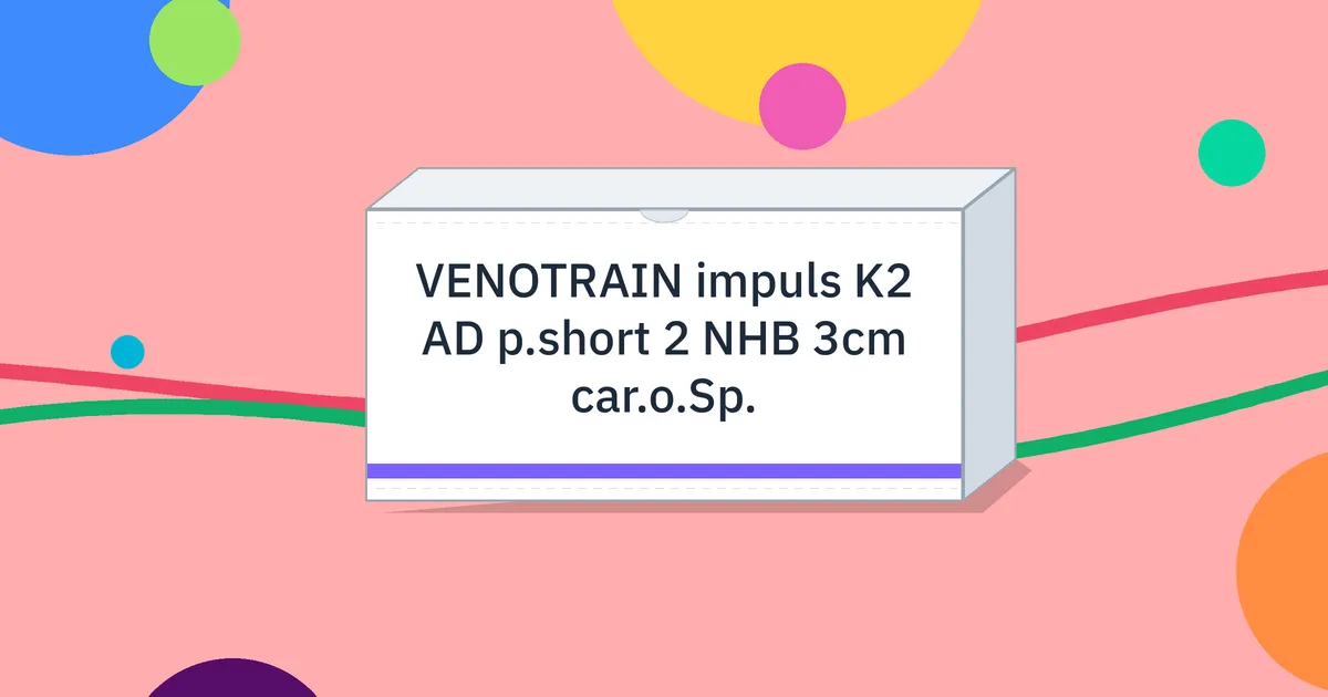 Symbolbild: Packung mit der Aufschrift VENOTRAIN impuls K2 AD p.short 2 NHB 3cm car.o.Sp. (PZN 08427347) – Verfügbarkeit und Bezug in Apotheken in Frankfurt am Main