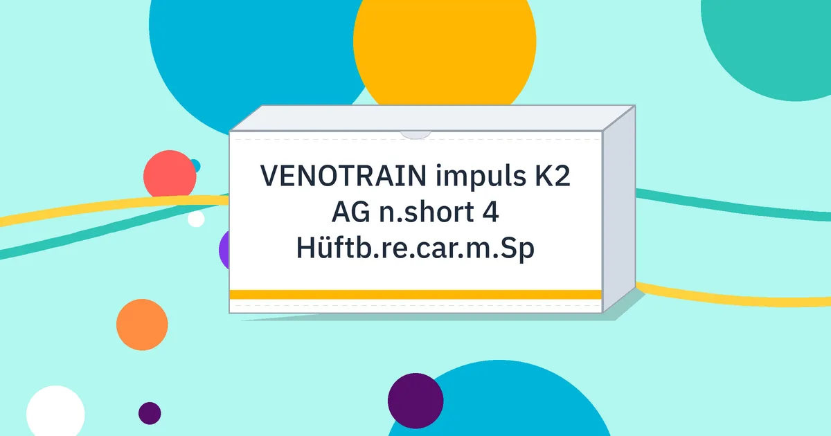 Symbolbild: Packung mit der Aufschrift VENOTRAIN impuls K2 AG n.short 4 Hüftb.re.car.m.Sp (PZN 10292653) – Verfügbarkeit und Bezug in Apotheken in Frankfurt am Main