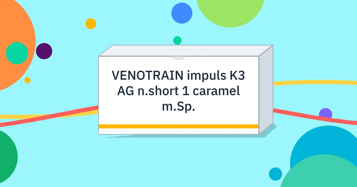 Symbolbild: Packung mit der Aufschrift VENOTRAIN impuls K3 AG n.short 1 caramel m.Sp. (PZN 00496449) – Verfügbarkeit und Bezug in Apotheken in Frankfurt am Main