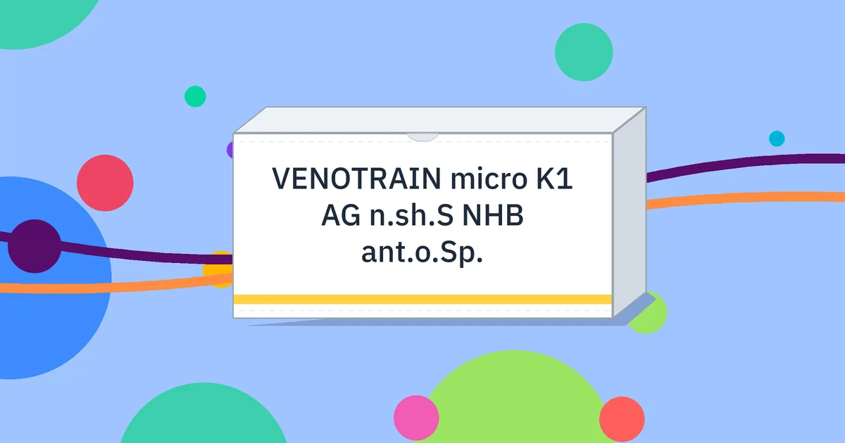 Symbolbild: Packung mit der Aufschrift VENOTRAIN micro K1 AG n.sh.S NHB ant.o.Sp. (PZN 11063794) – Verfügbarkeit und Bezug in Apotheken in Frankfurt am Main