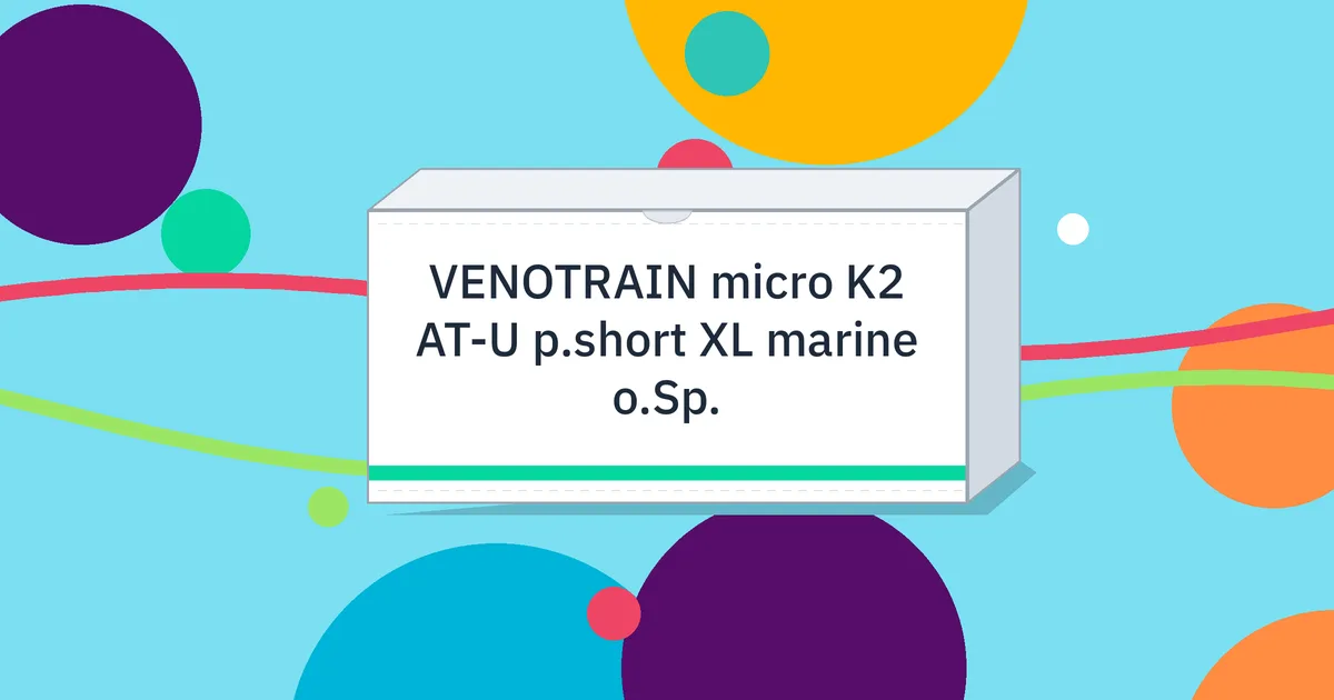 Symbolbild: Packung mit der Aufschrift VENOTRAIN micro K2 AT-U p.short XL marine o.Sp. (PZN 03826717) – Verfügbarkeit und Bezug in Apotheken in Frankfurt am Main