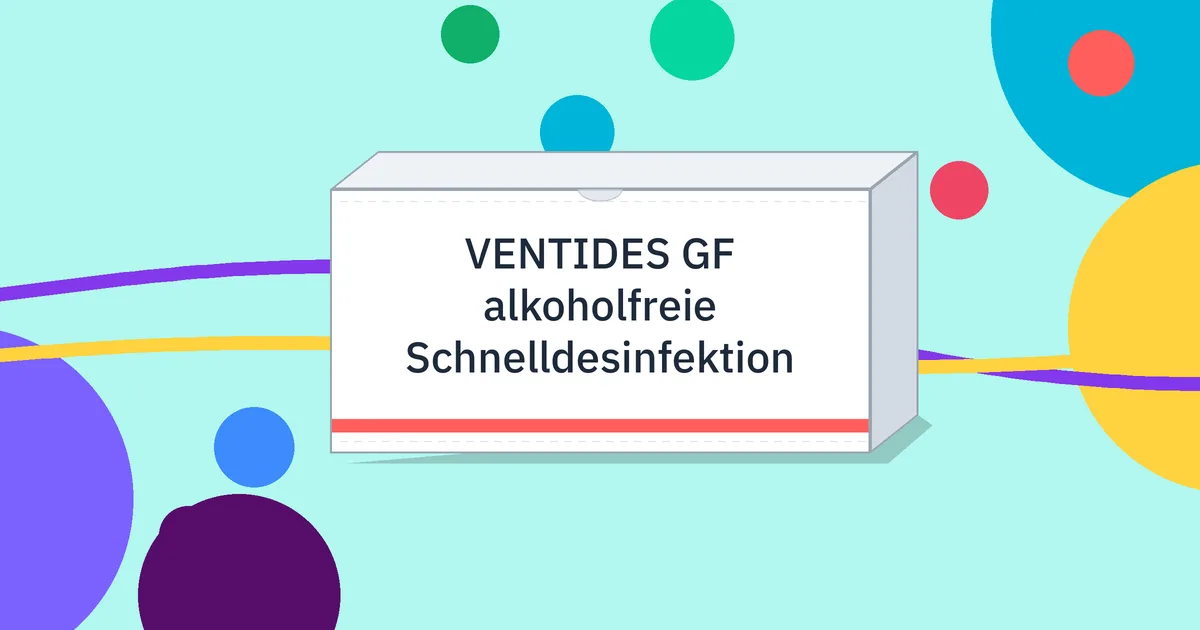 Symbolbild: Packung mit der Aufschrift VENTIDES GF alkoholfreie Schnelldesinfektion (PZN 06920799) – Verfügbarkeit und Bezug in Apotheken in Frankfurt am Main