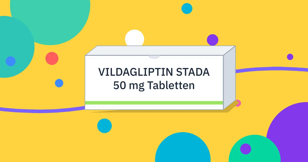 Symbolbild: Packung mit der Aufschrift VILDAGLIPTIN STADA 50 mg Tabletten (PZN 17999462) – Verfügbarkeit und Bezug in Apotheken in Frankfurt am Main
