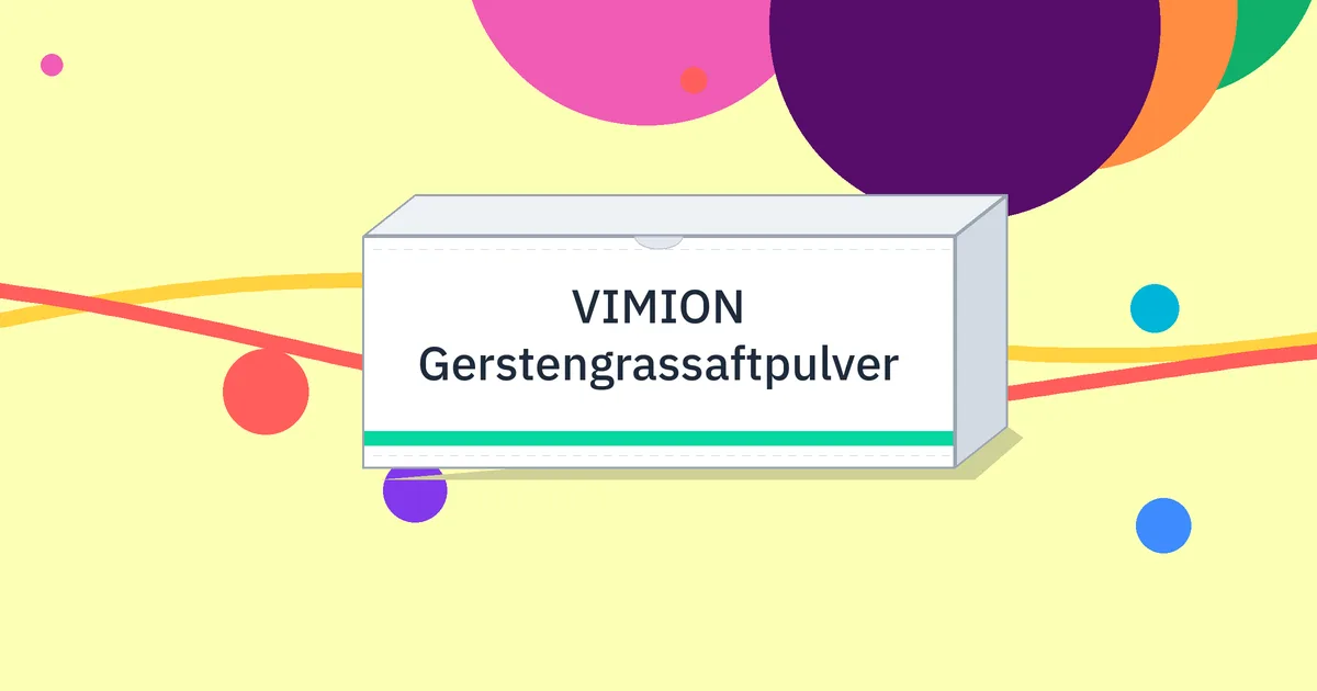 Symbolbild: Packung mit der Aufschrift VIMION Gerstengrassaftpulver (PZN 19898647) – Verfügbarkeit und Bezug in Apotheken in Frankfurt am Main