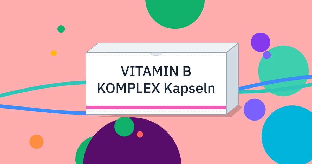 Symbolbild: Packung mit der Aufschrift VITAMIN B KOMPLEX Kapseln (PZN 00692794) – Verfügbarkeit und Bezug in Apotheken in Frankfurt am Main