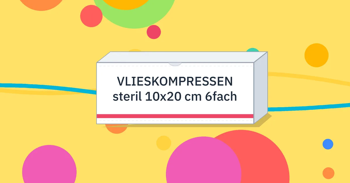 Symbolbild: Packung mit der Aufschrift VLIESKOMPRESSEN steril 10x20 cm 6fach (PZN 04793865) – Verfügbarkeit und Bezug in Apotheken in Frankfurt am Main