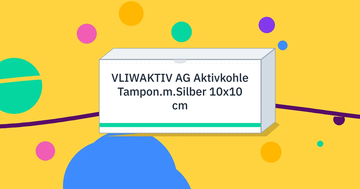 Symbolbild: Packung mit der Aufschrift VLIWAKTIV AG Aktivkohle Tampon.m.Silber 10x10 cm (PZN 04862804) – Verfügbarkeit und Bezug in Apotheken in Frankfurt am Main