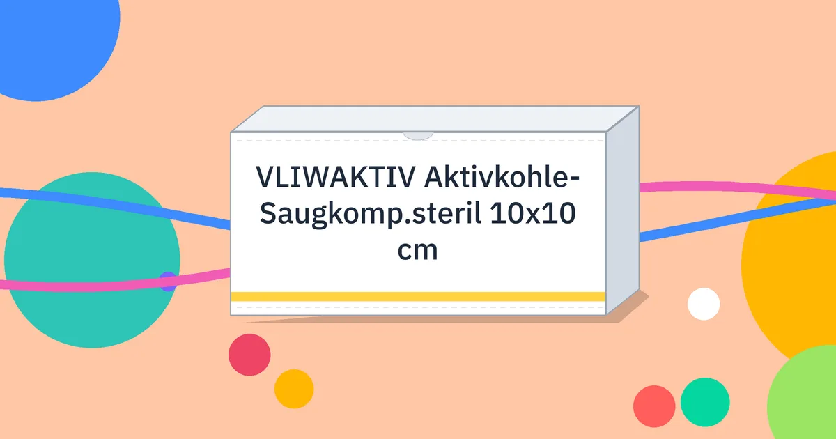 Symbolbild: Packung mit der Aufschrift VLIWAKTIV Aktivkohle-Saugkomp.steril 10x10 cm (PZN 16165401) – Verfügbarkeit und Bezug in Apotheken in Frankfurt am Main