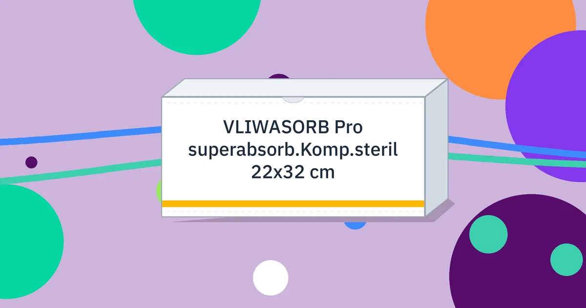 Symbolbild: Packung mit der Aufschrift VLIWASORB Pro superabsorb.Komp.steril 22x32 cm (PZN 19685704) – Verfügbarkeit und Bezug in Apotheken in Frankfurt am Main