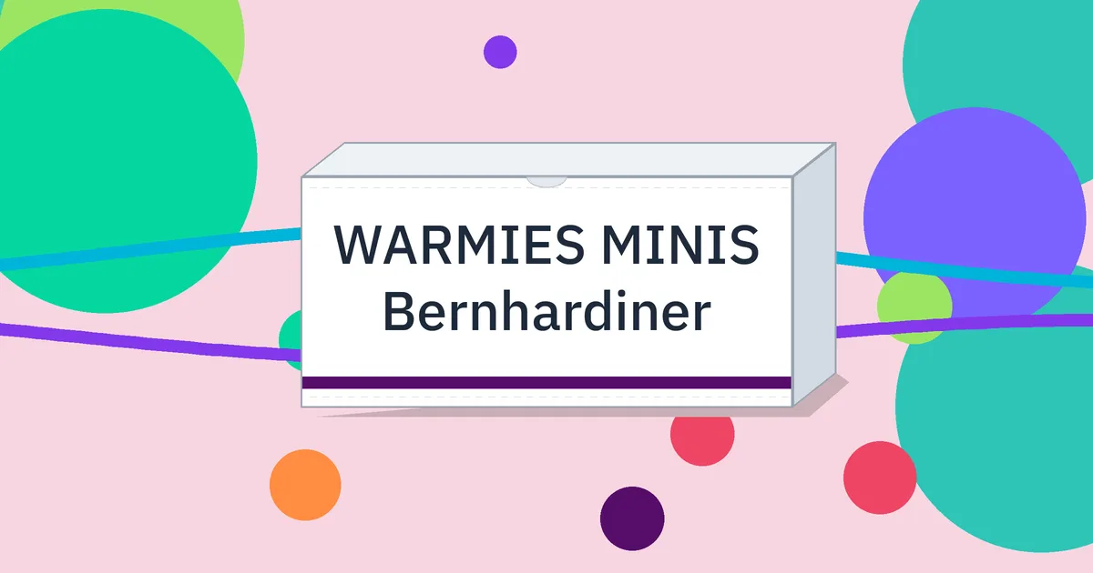Symbolbild: Packung mit der Aufschrift WARMIES MINIS Bernhardiner (PZN 16757828) – Verfügbarkeit und Bezug in Apotheken in Frankfurt am Main