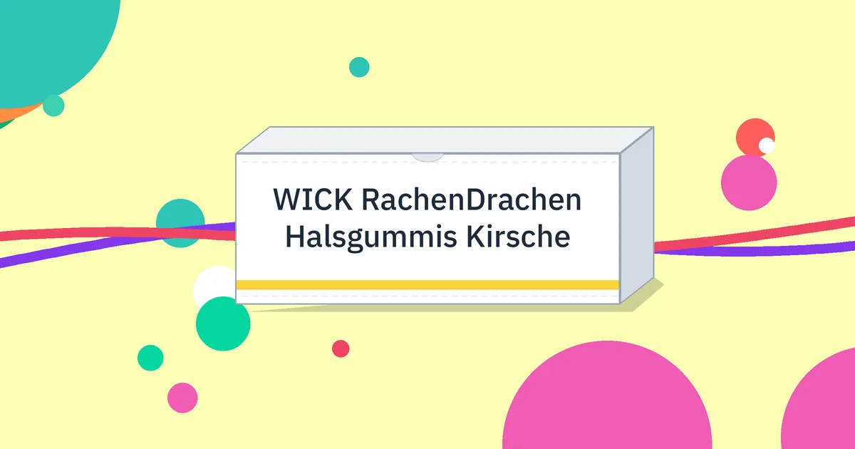 Symbolbild: Packung mit der Aufschrift WICK RachenDrachen Halsgummis Kirsche (PZN 12646061) – Verfügbarkeit und Bezug in Apotheken in Frankfurt am Main