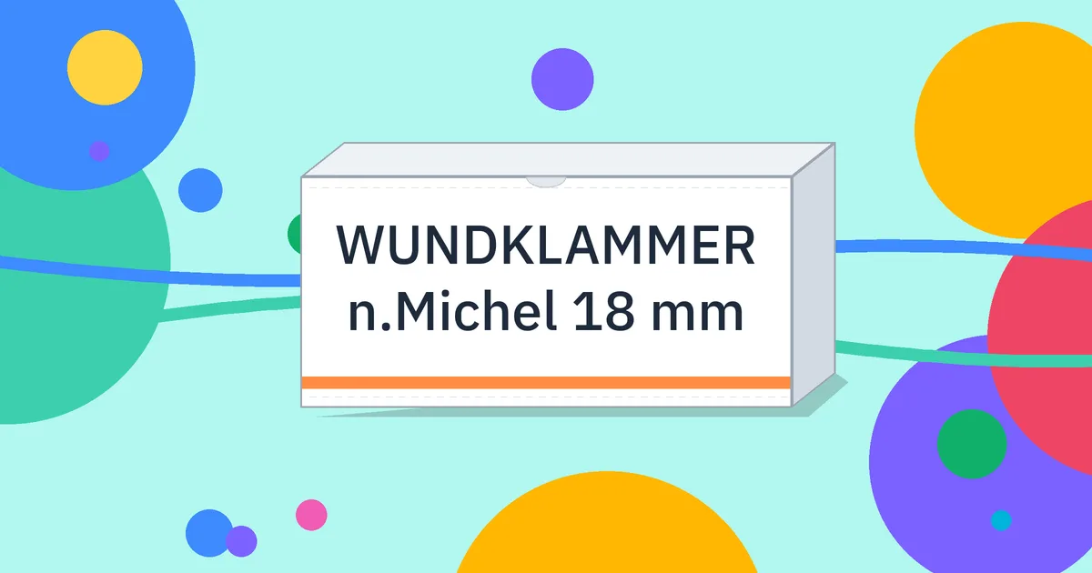 Symbolbild: Packung mit der Aufschrift WUNDKLAMMER n.Michel 18 mm (PZN 01741141) – Verfügbarkeit und Bezug in Apotheken in Frankfurt am Main