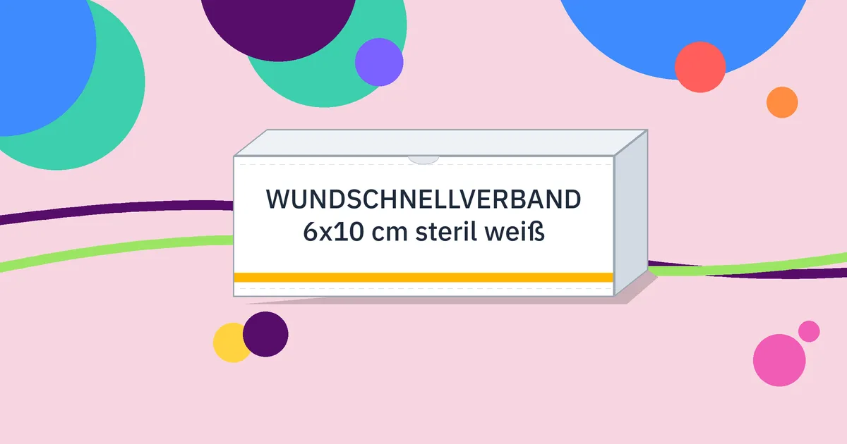 Symbolbild: Packung mit der Aufschrift WUNDSCHNELLVERBAND 6x10 cm steril weiß (PZN 20001823) – Verfügbarkeit und Bezug in Apotheken in Frankfurt am Main