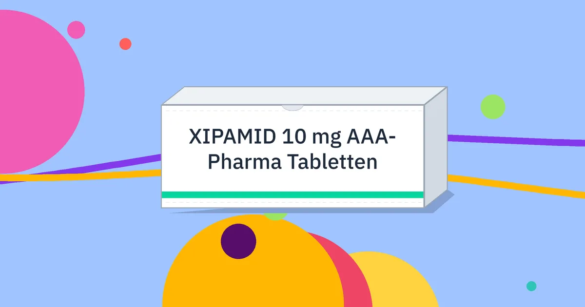 Symbolbild: Packung mit der Aufschrift XIPAMID 10 mg AAA-Pharma Tabletten (PZN 03709288) – Verfügbarkeit und Bezug in Apotheken in Frankfurt am Main