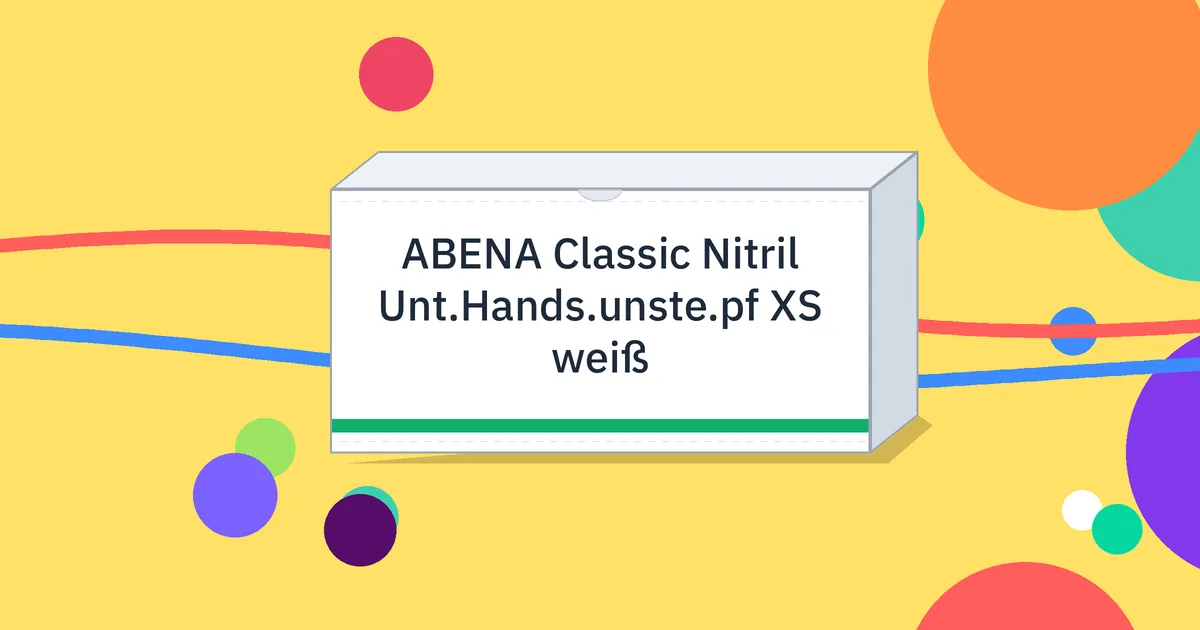 Symbolbild: Packung mit der Aufschrift ABENA Classic Nitril Unt.Hands.unste.pf XS weiß (PZN 12519612) – Verfügbarkeit und Bezug in Apotheken in Frankfurt am Main