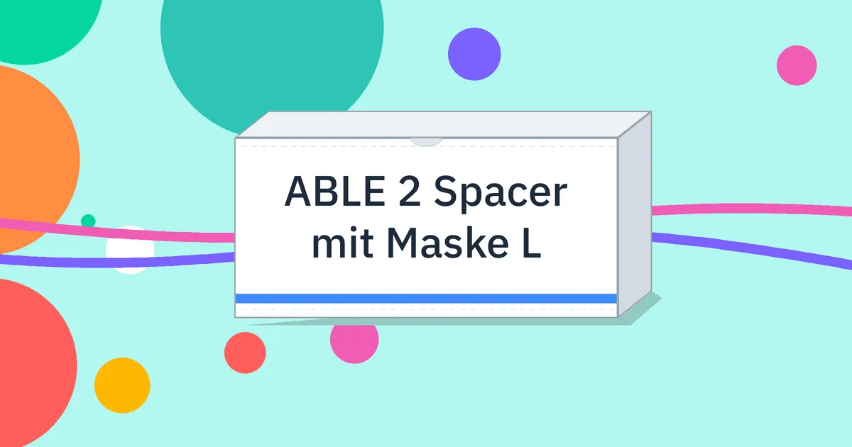 Symbolbild: Packung mit der Aufschrift ABLE 2 Spacer mit Maske L (PZN 15517536) – Verfügbarkeit und Bezug in Apotheken in Frankfurt am Main