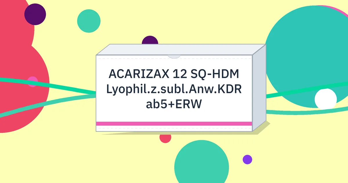 Symbolbild: Packung mit der Aufschrift ACARIZAX 12 SQ-HDM Lyophil.z.subl.Anw.KDR ab5+ERW (PZN 18784456) – Verfügbarkeit und Bezug in Apotheken in Frankfurt am Main