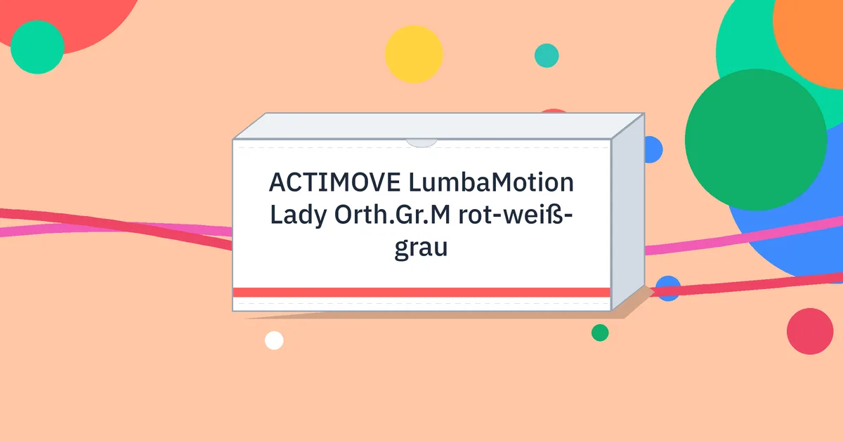 Symbolbild: Packung mit der Aufschrift ACTIMOVE LumbaMotion Lady Orth.Gr.M rot-weiß-grau (PZN 17948200) – Verfügbarkeit und Bezug in Apotheken in Frankfurt am Main