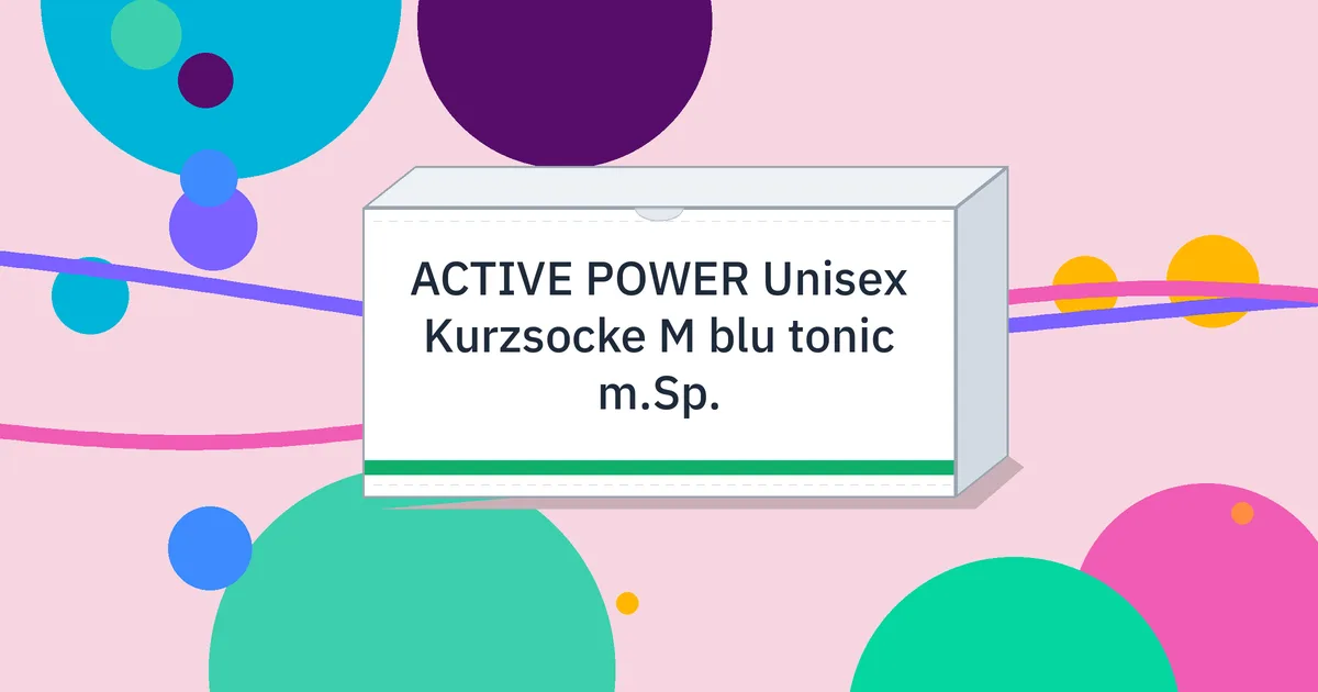Symbolbild: Packung mit der Aufschrift ACTIVE POWER Unisex Kurzsocke M blu tonic m.Sp. (PZN 16194590) – Verfügbarkeit und Bezug in Apotheken in Frankfurt am Main