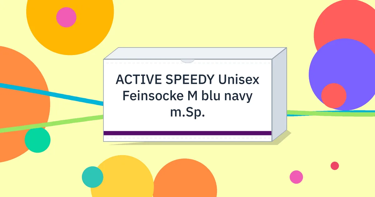 Symbolbild: Packung mit der Aufschrift ACTIVE SPEEDY Unisex Feinsocke M blu navy m.Sp. (PZN 16194957) – Verfügbarkeit und Bezug in Apotheken in Frankfurt am Main