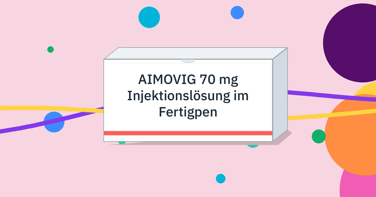 Symbolbild: Packung mit der Aufschrift AIMOVIG 70 mg Injektionslösung im Fertigpen (PZN 14236568) – Verfügbarkeit und Bezug in Apotheken in Frankfurt am Main