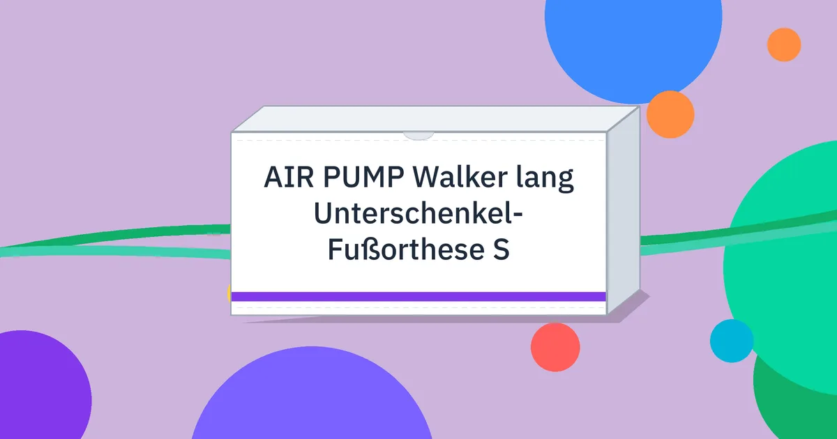 Symbolbild: Packung mit der Aufschrift AIR PUMP Walker lang Unterschenkel-Fußorthese S (PZN 19108929) – Verfügbarkeit und Bezug in Apotheken in Frankfurt am Main
