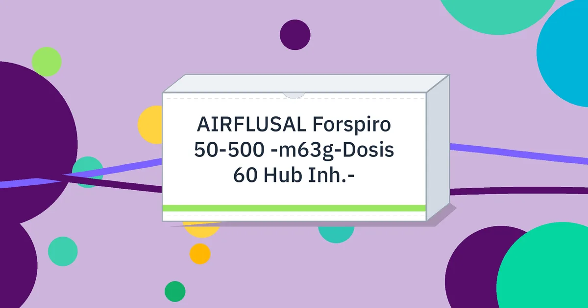 Symbolbild: Packung mit der Aufschrift AIRFLUSAL Forspiro 50-500 -m63g-Dosis 60 Hub Inh.- (PZN 09121857) – Verfügbarkeit und Bezug in Apotheken in Frankfurt am Main