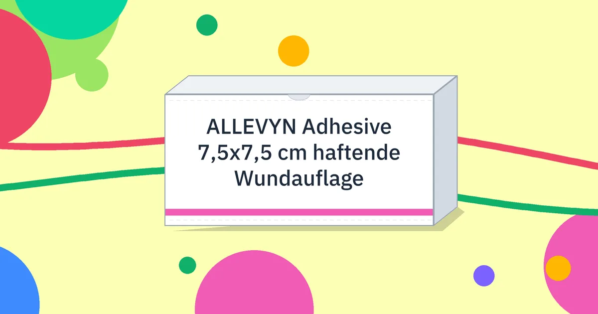 Symbolbild: Packung mit der Aufschrift ALLEVYN Adhesive 7,5x7,5 cm haftende Wundauflage (PZN 17886060) – Verfügbarkeit und Bezug in Apotheken in Frankfurt am Main